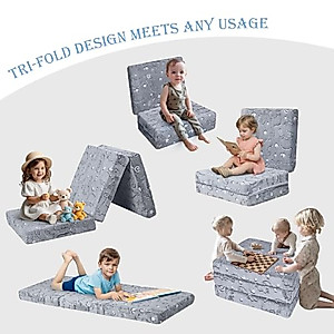 MeMoreCool Glow Dinosaur Foldable Floor Mattress for Kids, Trifold Nap Mat for Toddlers, Portable Daycare Sleeping Futon or Floor Bed, 57x22 Inch
