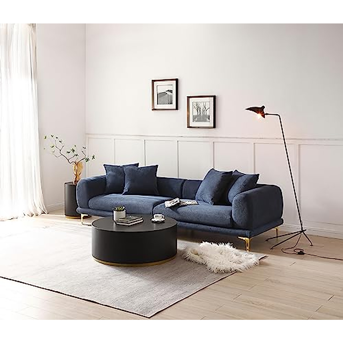 Goohome 108.3" Modern Sectional Sofa with Metal Legs, Modern Elegant Fabric Upholstered 4 Seater Couch with 4 Pillows, Living Room Furniture Set for Apartment Bedroom Office