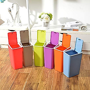 Trash Can Hflove Solid Color Plastic Toilet Trash Bin Push-Button Garbage Can (Green)