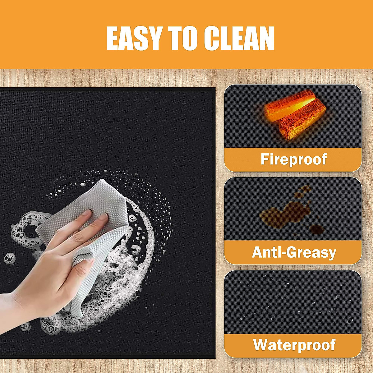 Hearth Rugs for Fireplaces Fire Resistant, 48 x 28 x 0.04 inch Fireproof Fireplace Mat Hearth Rug, Hearth Pads for Wood Stove Fireplace Indoor Outdoor, Protect Floors Carpets from Sparks Embers-Black