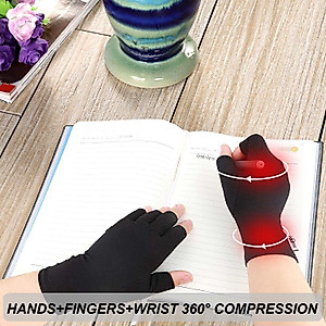 2 Pairs Arthritis Compression Gloves for Arthritis, Rheumatoid, Carpal Tunnel Pain, Driving, Typing Fingerless Gloves For Women Men, Support Hand, Wrist and Joint (Pure Black, Medium)