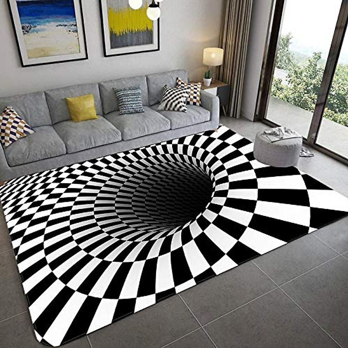 LHGBGBLN Black and White Lattice 3D Carpet Non-Slip Floor mat Restaurant Living Room Soft Children Bedroom mat Carpet Door mat