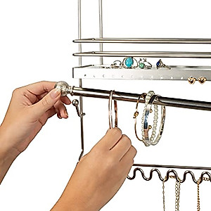 Home Details Wall Mounted Jewelry Organizer | Dimensions: 14.6"x 3.9"x 15.6" | 2 Tier Mirror | Home Organization | Great for Bracelets | Necklaces | Earrings | Mirror Based Shelf | Satin Finish