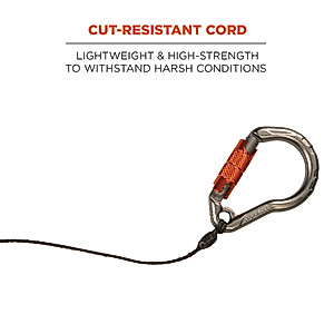 Ergodyne Squids 3002 Retractable Tool Lanyard with Locking Carabiner, Straps to Attach to Belt or Harness, Gray, Standard