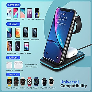 Wireless Charging Station, MSTJRY 3 in 1 Wireless Charger Stand Portable Designed for Apple Products Multiple Devices iPhone iWatch S7 SE S6 S5 S4 S3 S2 Airpods UL Certified Power Adapter Included
