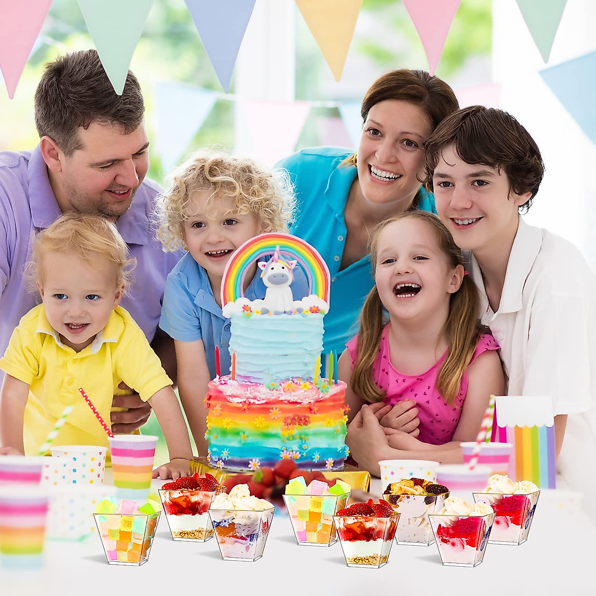 600 Pcs 3.4 oz Plastic Dessert Cups Parfait Cups with Lids and Spoons Mini Appetizer Cups Clear Square Disposable Cups Dessert for Pudding Fruit Ice Cream Wedding Baby Shower Birthday Decorations