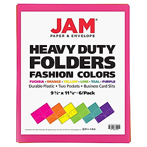 JAM PAPER Heavy Duty Plastic 2 Pocket Extra Tough School Folders - Assorted Fashion Colors - 6/Pack