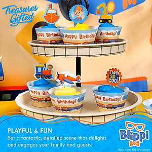 Treasures Gifted Officially Licensed Blippi Cupcake Toppers & Wrappers 24ct - Blippi Cake Decorations - Blippi Excavator Cupcake Set - Blippi Birthday Party Supplies - Blippi Cake Toppers