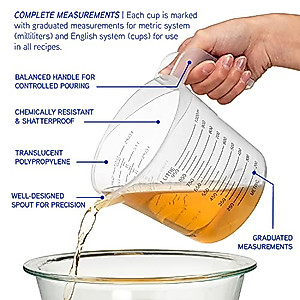 Terbold 3pc Measuring Cup Set in Clear Plastic with Long Handles - 1 Cup, 2 Cup, 1 Quart Sizes