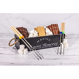 S’mores Station Wooden Box S’mores Bar Carrier with Durable Handles Smores Caddy with Marshmallow Sticks, Farmhouse Decor, Rustic Smores Kit - Great for Parties, Entertaining, Camping (Black)