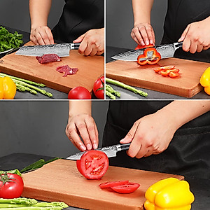 SANDEWILY 3 Piece Japanese Ultra Sharp Kitchen Chef Knife Set Pro German High Carbon Stainless Steel(7CR17MOV) with Sheaths & Gift Box Black Handle