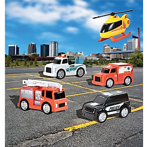Sunny Days Entertainment Micro Mini City Vehicles – Rescue Toy Car and Truck Set for Kids | Firetruck Helicopter Police Ambulance | Free Wheeling with Moving Parts – Maxx Action