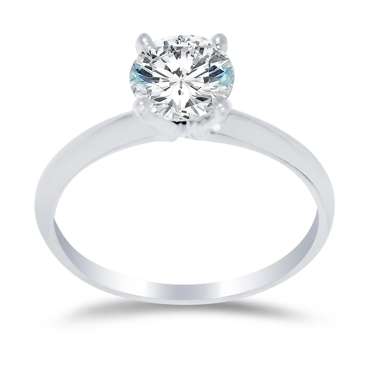 Size - 5.5 - Solid 14k White Gold Round Cut Plain Traditional Knife Edge Bridal Engagement Ring & Wedding Band CZ Cubic Zirconia 1.0ct.