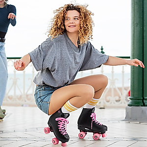 Ruthfot Roller Skates for Women and Girls with Innovative Jelly Wheels, High Top Double-Row Classic Quad Skates with PU Leather for Kids and Adult
