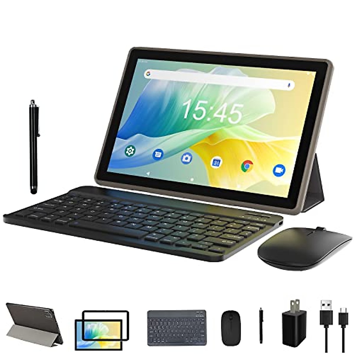 2 in 1 Tablet, 10 inch Android 11 Tablet with Keyboard 4GB+64GB+512GB Expandable Dual Camera, IPS Touch Screen Tablet Computer, WiFi, Bluetooth, Long Battery Life, Google Certified Tablet PC, Black