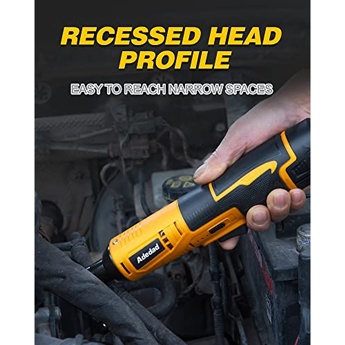 Adedad Cordless Electric Ratchet Wrench Set, 3/8" Power Ratchet Wrench, 40 Ft-lbs 400RPM 12V Battery Ratchet Tool Kit with 2 Pack 2.0Ah Lithium-Ion Battery and 1 Fast Charger