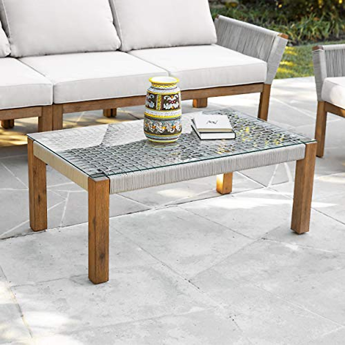 SEI Furniture Brendina Outdoor Glass-Top Cocktail Table, Natural