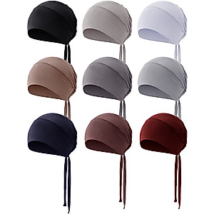 9 Pcs Underscarf Hijab Cap for Women Muslim Hijab Undercap Hat Adjustable Islamic Hijab with Tie Back Turban Bonnet Caps (Vintage Colors)