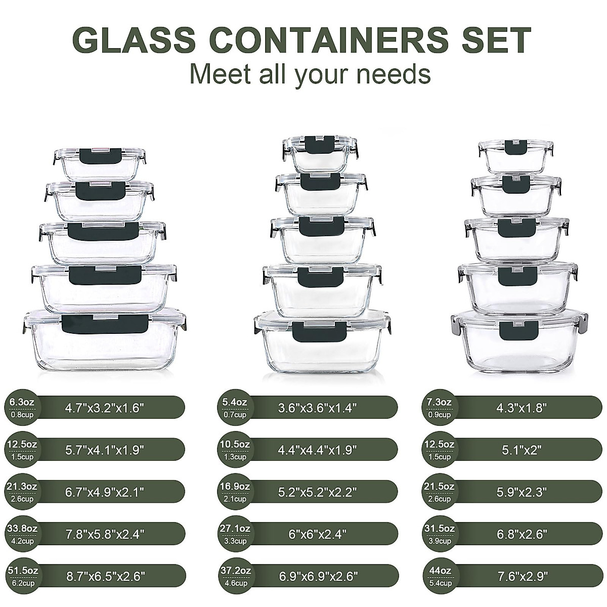 30 Pieces Glass Food Storage Containers Set, Glass Meal Prep Containers Set with Snap Locking Lids, Airtight Glass lunch Containers, BPA-Free, Microwave, Oven, Freezer & Dishwasher Friendly,Gray