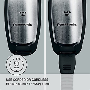 Panasonic Multi-Groomer Men’s Trimmer for Beard, Hair and Body, 39 Trim Length Settings with 3 Attachments, Corded/Cordless Operation – ER-GB80-S (Silver)