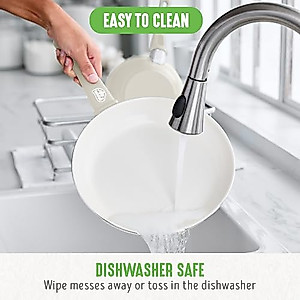 GreenLife Soft Grip 8 Piece Cookware Set, Non-Toxic PFAS-Free Ceramic Nonstick, Frying, Sauce, Sauté, Utensils, Glass Lids, Stay-Cool Handles, Wobble Free, Dishwasher & Oven Safe, Cream White