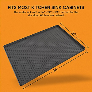 AstraHome Under Sink Mat | Waterproof Kitchen Cabinet Tray | 34" x 22" Silicone Under Sink Liner with Push Down Drain | Sink Protector for Kitchen Sink | Kitchen Sink Mats for Leaks and Drips