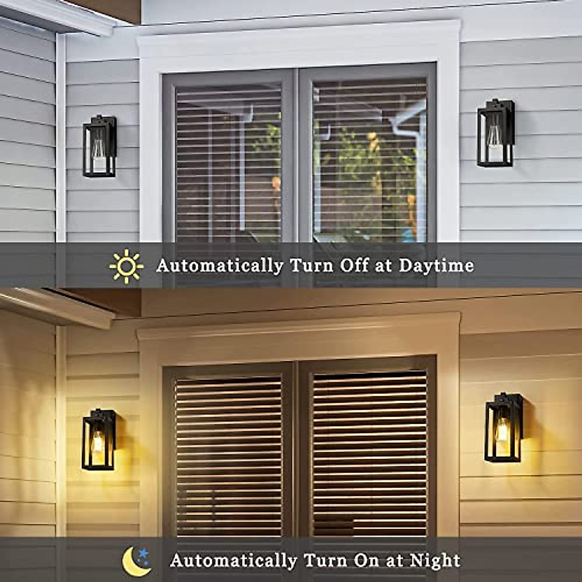 Lamomo Outdoor Wall Lights, 2 Pack Dusk to Dawn Porch Light with GFCI Outlet, Anti-Rust Waterproof Black Exterior Light Fixture, Outside Front Wall Sconce for House, Doorway, Glass Shades, E26 Socket