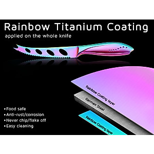 WELLSTAR Cheese Knife, Serrated Tomato Knife 5 Inch Sharp High Carbon Stainless Steel Blade for Cutting All Cheese Types - Rainbow