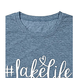 Dapiaoliang Lake Life Shirts for Women Funny Vacation Graphic Tee Casual Summer Short Sleeve Blouses Round Neck Loose Tunic Top Ink Blue, Small