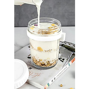 Overnight Oat Container with Lid and Spoon Set, 10 oz Large Airtight Oatmeal Container with Measure Marks Cereal, Milk, Vegetable and Fruit Salad Storage Containers(white and green)