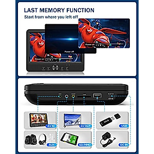 WONNIE 10.5" Two DVD Players Dual Screen for Car Portable CD Player Play a Same or Two Different Movies with Two Mounting Brackets, 5-Hour Rechargeable Battery, Support USB/SD Card Reader