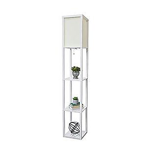 Simple Designs LF1014-WHT Etagere Organizer Storage Shelf Linen Shade Floor Lamp, White