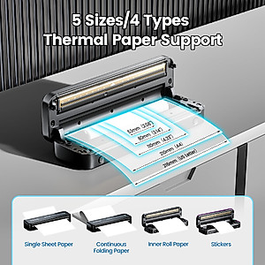 ItriAce Portable Printer, 300DPI Wireless Bluetooth Thermal Printer, Support Multi-Size Thermal Paper, Compatible with iOS, Android & PC, Inkless Mobile Printer for Travel, Office, School, Black