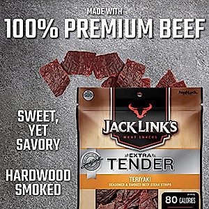 Jack Link’s Extra Tender Beef Jerky Steak Strips, Teriyaki, 2.85 oz – Flavorful Meat Snack, 9g of Protein and 80 Calories, Made with Premium Beef - Gluten Free and No Added MSG or Nitrates/Nitrites