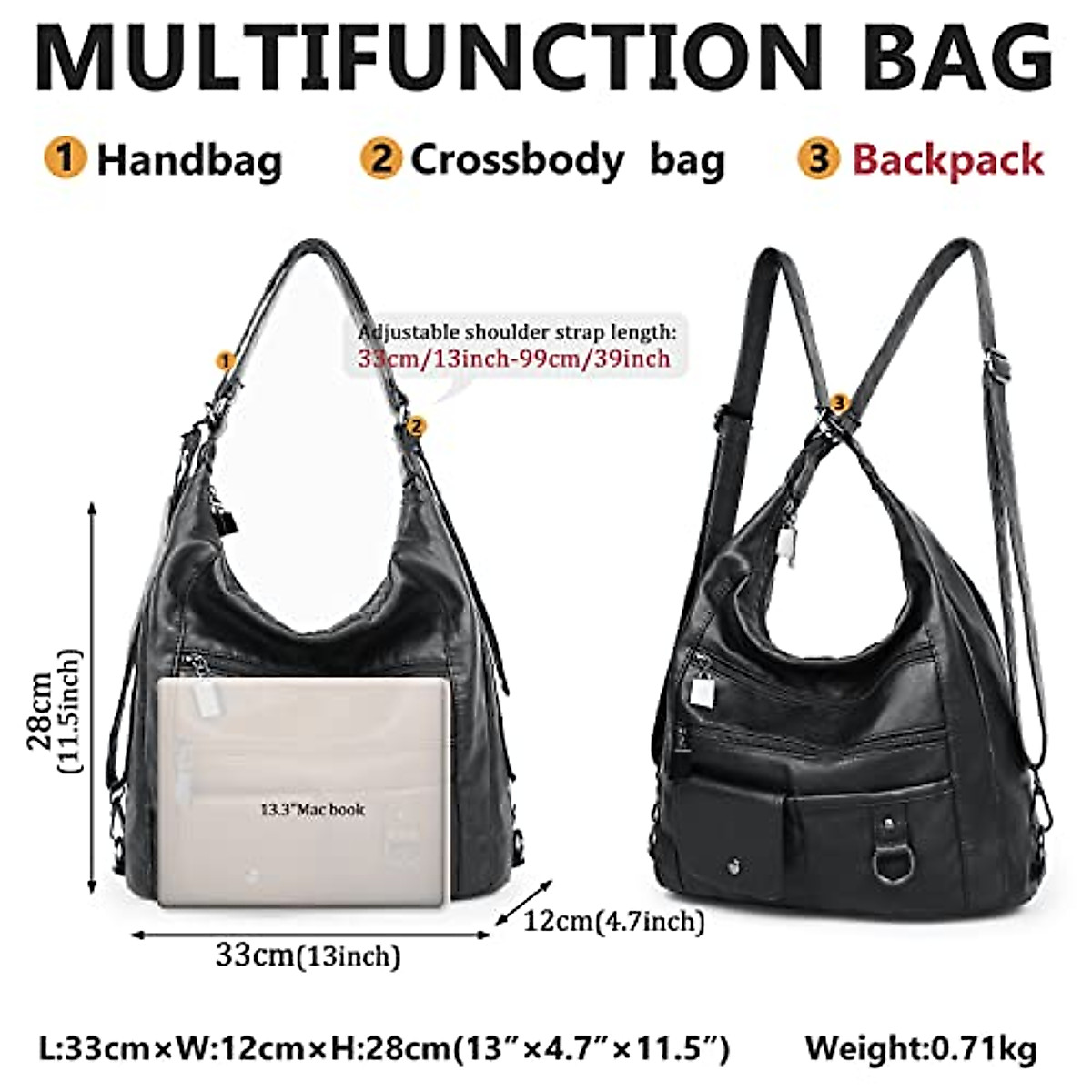 Women Soft Washed Leather Hobo Purse and Handbag,Convertible Backpack Shoulder Bag Large Capacity Crossbody Bag Tote Satchel