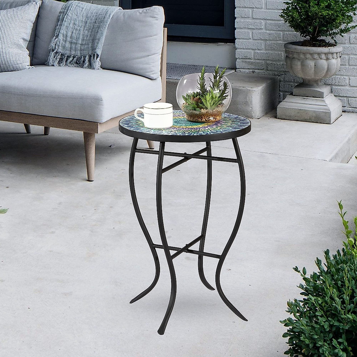 Overstock Ledel Outdoor Ceramic Side Table Mosaic Plant Stand Blue