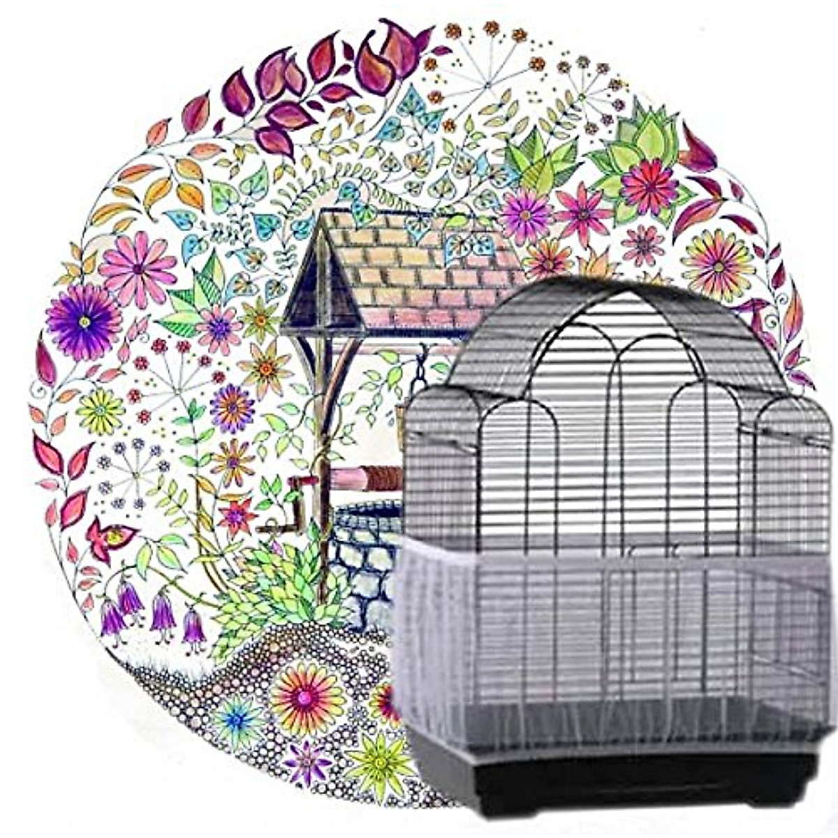 TOPINCN Bird Cage Cover, Ventilated Nylon Bird Cage Cover Shell Skirt Seed Feather Catcher Soft Skirt Guard Birdcage Nylon Mesh Netting Pet Products (Blue)