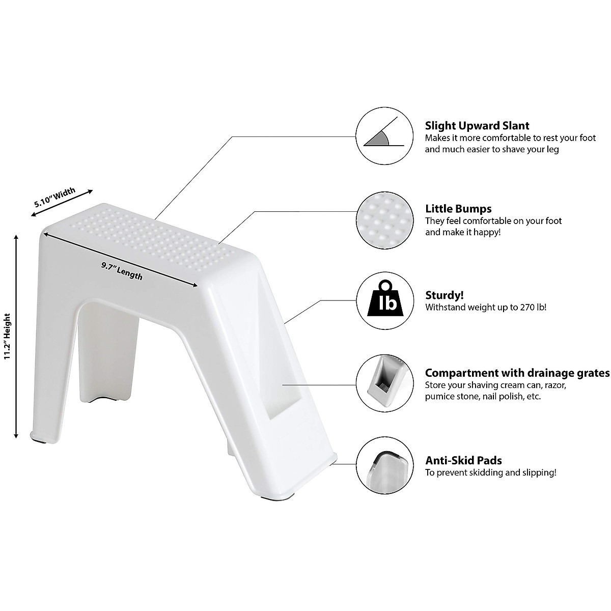 Demi's Home Shower Foot Rest - Pedicure Foot Rest - Grey - (Supplies Not Included)