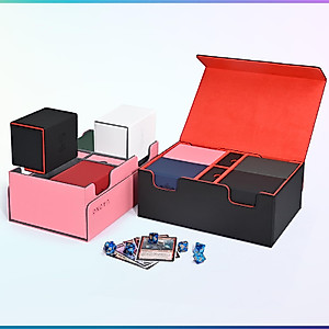 UAONO Card Deck Box with 4 PCS MTG Deck Box for Trading Cards, PU Leather Card Storage Box Holds 900+ Sleeved Cards, Large Card Deck Case Compatible with Commander Yugioh PTCG Cards (Pink Set)