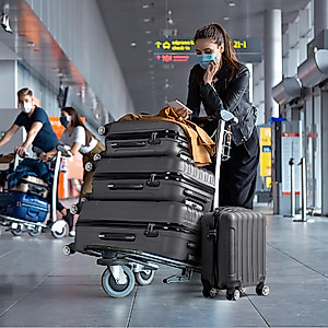 Karl home 4 Piece Luggage Sets, Travel Suitcase, Large Capacity Lightweight Luggage Sets with TSA Lock & Spinner Wheels, for Business, Travel, School Starts (16"/20"/24"/28"), Dark Gray