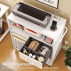 DWVO Craft Organizers and Storage Cart Compatible with Cricut Machine, Craft Rolling Storage with Charging Station & Vinyl Roll Holder, Crafting Table Workstation for Home Office
