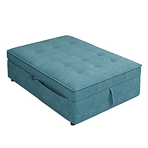 4 in-1 Sofa Chair Bed, Multi-Function Folding Ottoman Bed with Storage Pocket and USB Port for Small Room Apartment,Living Room,Bedroom,Hallway（Teal）
