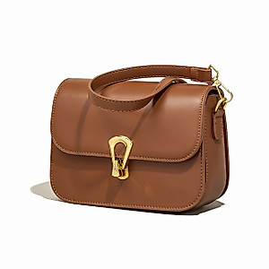 Mn&Sue Designer Women 's Handbag PU Leather Small Flap Crossbody Bags Shoulder Satchel Purse Work Bag (Brown)