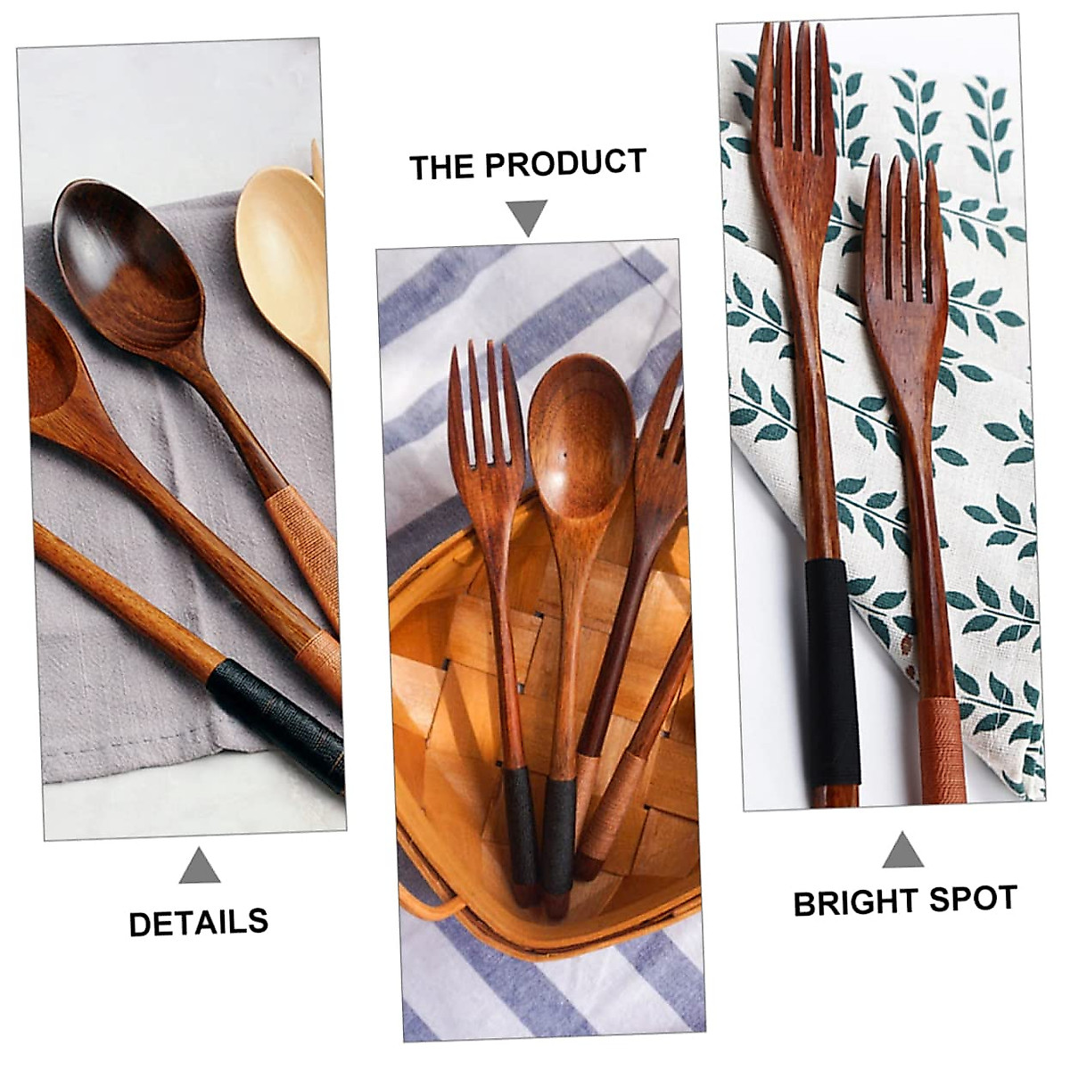 HOMSFOU 4pcs Japanese Wooden Handle Fork and Spoon Wood Soup Wood Cake Forks Stainless Steel Flatware Wooden Forks and Antique Flatware Wooden Tableware Kits Travel Salad Solid Wood