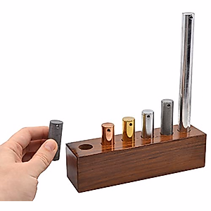 6pc Equal Mass Metal Cylinders Set - Copper, Lead, Brass, Zinc, Iron & Aluminum - Includes Wooden Storage Block - for Specific Heat, Specific Gravity & Density Experimentation - Eisco Labs