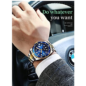 Blue Face Watches for Men Silver Gold Stainless Steel Band Watches With Date OLEVS Watch Mens Pro Diver Watches Classic Waterproof Wristwatch for Men Round Dress Big Face Male Watch Fashion Multifunction For Man Luxury Analog Quartz Luminous Watch