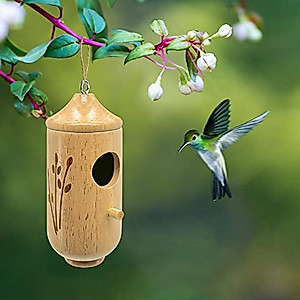 Hummingbird House for Outside Hanging - Garden Window DecorWooden Hummingbird Houses, for Nesting Hanging Natural Hummingbird Swing Nest, Wren, Swallow, Sparrow Hummingbird Finch Houses (A+)