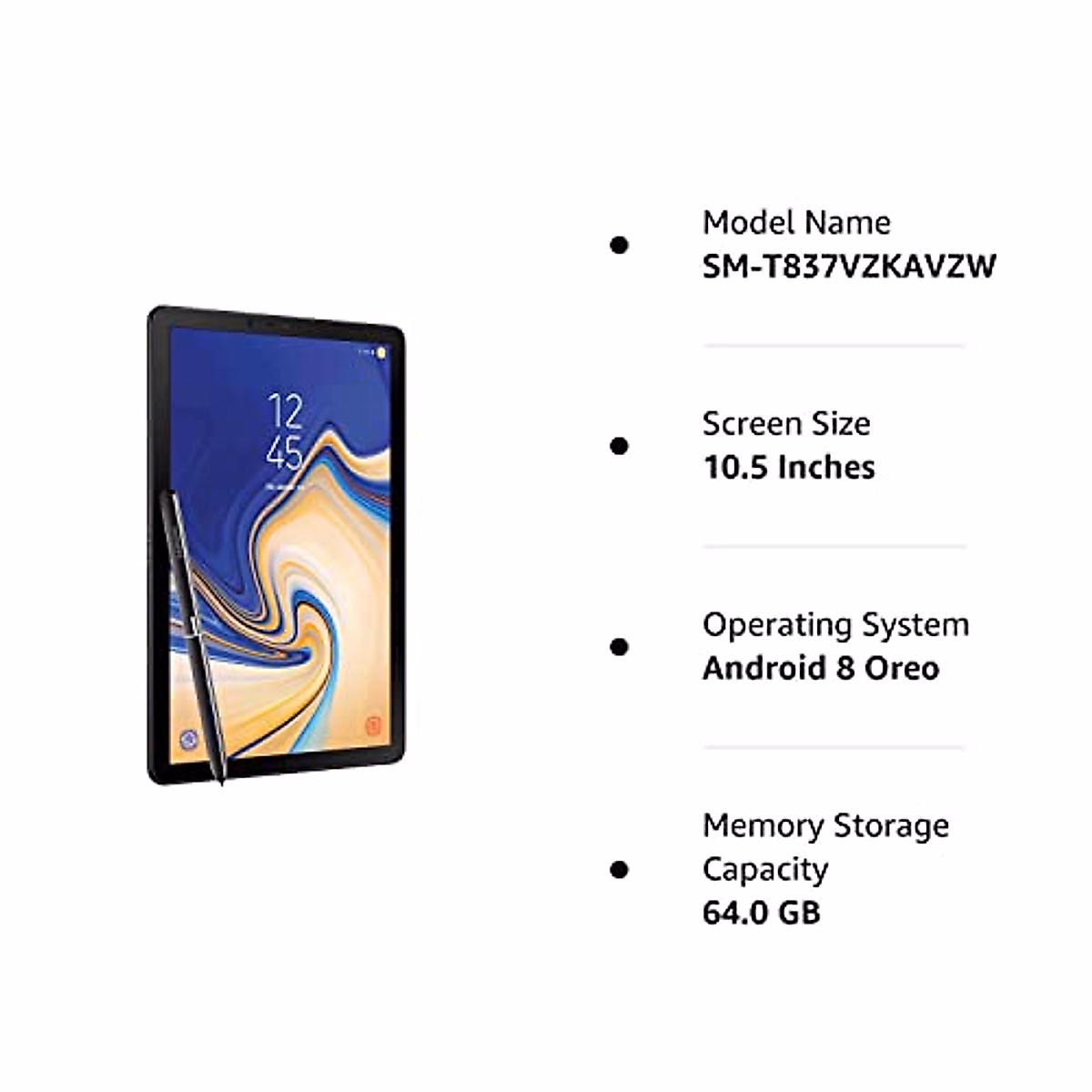 Samsung Galaxy Tab S4 10.5in (S Pen Included) 64GB, Wi-Fi, Verizon, Tablet - Black (Renewed)