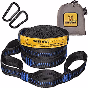 Wise Owl Outfitters Talon Hammock Straps - Combined 20 Ft Long, 38 Loops W/ 2 Carabiners - Easily Adjustable, Tree Friendly Must Have Gear for Camping Hammocks Like Eno Blue Stitching