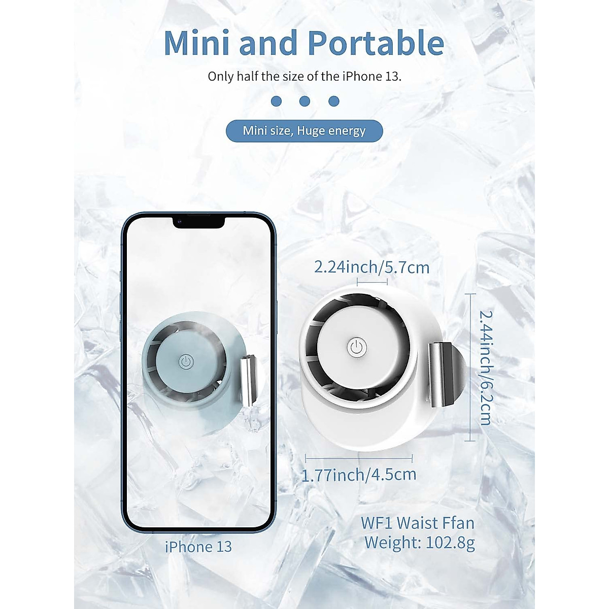 KENSUKA Waist Fan WF1, Mini Under Shirt Fan with Belt Clip, Portable USB Rechargeable Personal Fan with 3-Speed Control, 360° Rotation for Outdoor Work, Sports, Cycling, Hiking, Gardening